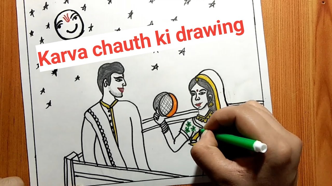 How to draw karwa chauth drawing easy for beginners / karwa chauth Vrat ...