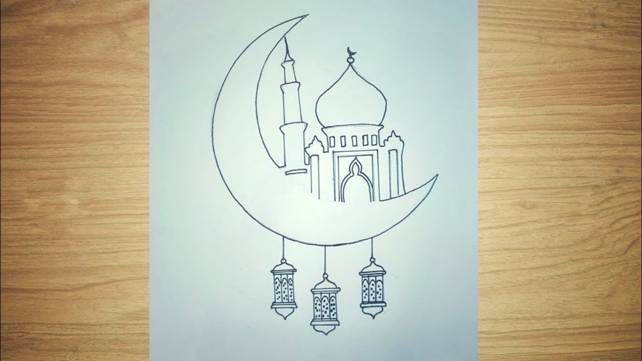Ramada Kareem Drawing Easy | Pencil Drawing | Mosque drawing Tutorial ...