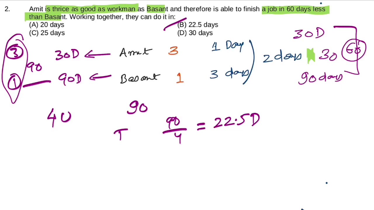 Amit is thrice as good as workman as Basant and therefore is able to ...