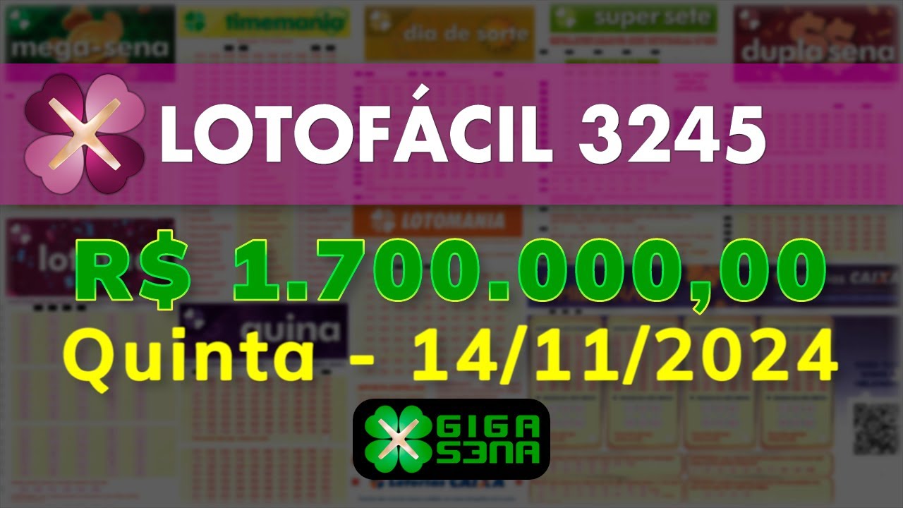 Lotofácil 3245, Quinta, 14/11/2024 | GIGA-SENA - YouTube
