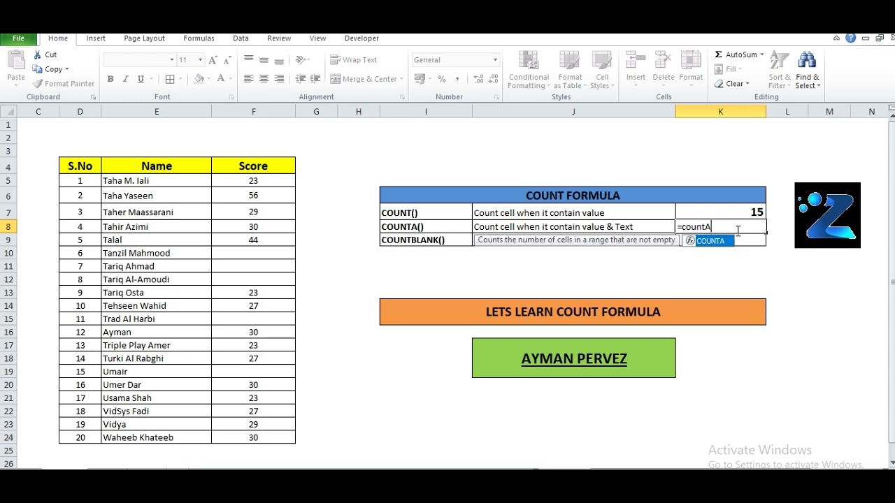 Count Formula Excel Formula Hacks Youtube