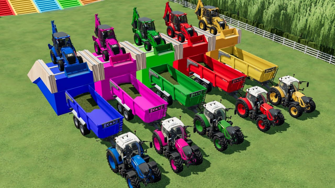 CAT BACKHOE LOADER & GRASS LOADING WITH TRACTOR IN FS22 | FARMING ...