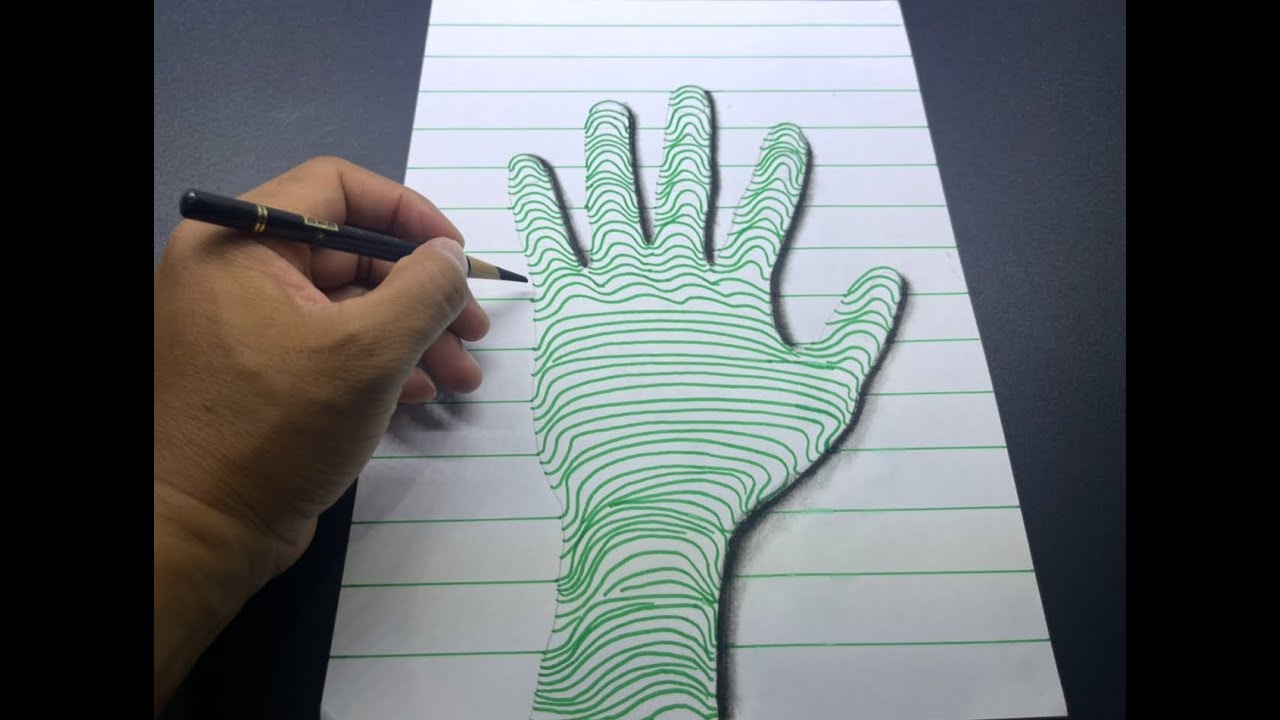 easy draw 3d hand on paper for beginners, how to draw 3D hand - YouTube