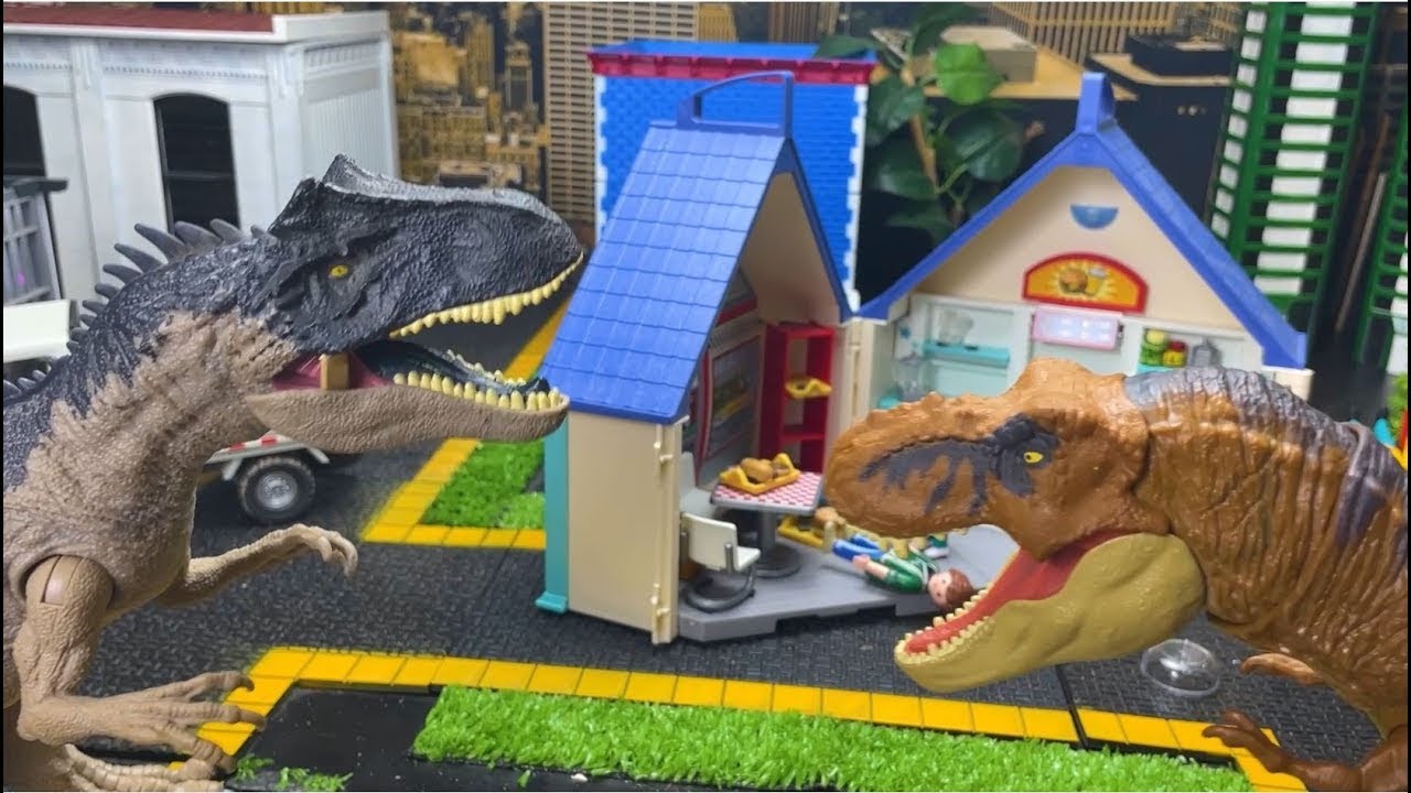 T-REX vs Allosaurus Extreme | Dinosaurs Face OFF in the City | REXY ...