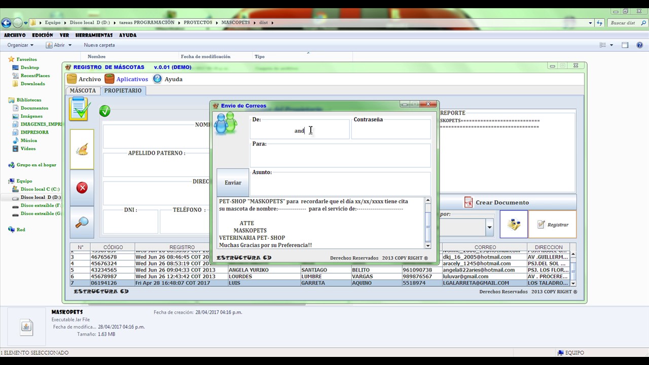 JAVA - PROTOTIPO DE REGISTRO DE MASCOTA DE UNA VETERINARIA - YouTube