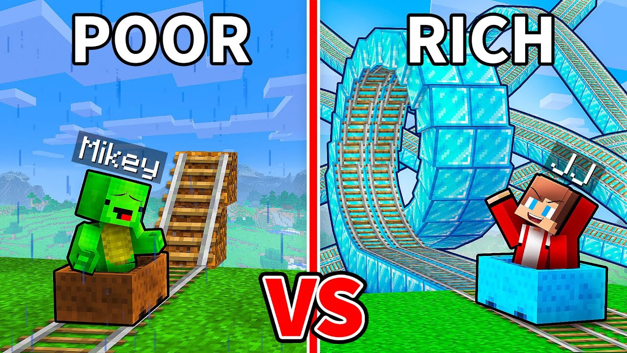 JJ and Mikey: POOR vs RICH Roller Coaster Battle in Minecraft - Maizen ...