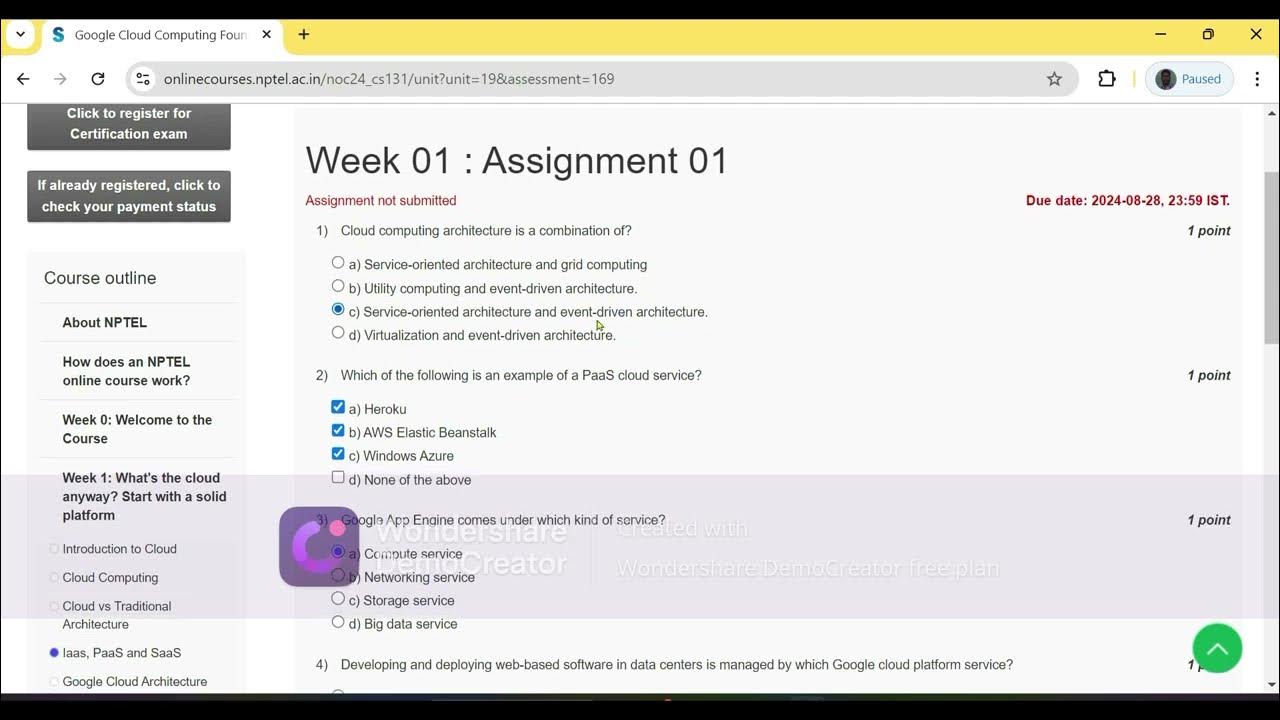 #NPTEL Google cloud computing foundation Assignment-1 (100/ correct ans) - YouTube