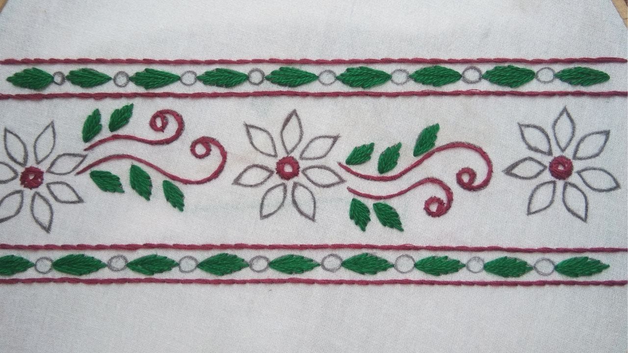 Easy Hand Embroidery Borderline design with drawing Jamar border line ...