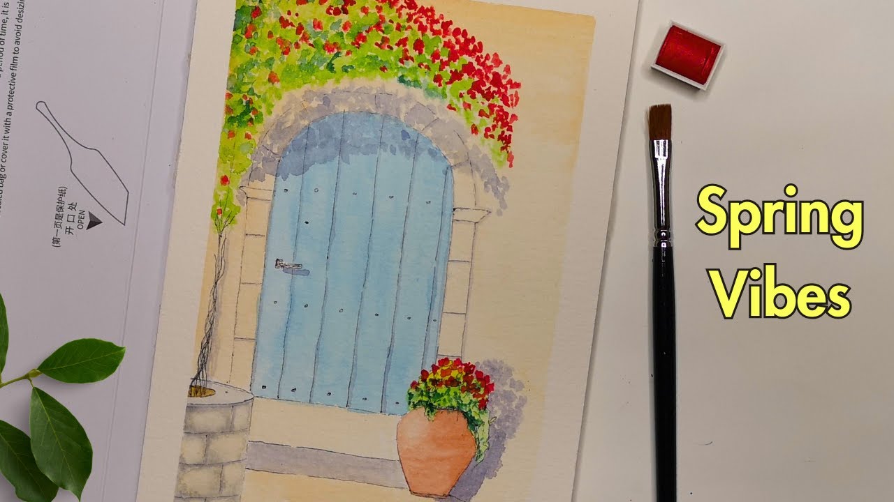 Easy watercolor door with spring flowers - YouTube