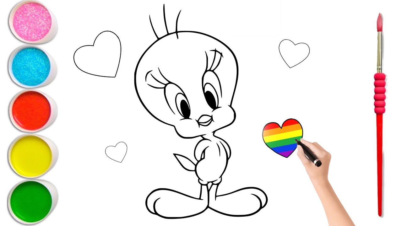 How to Draw a Cute Tweety, Rainbow Heart 💗 for Kids, Satisfying Magical ...