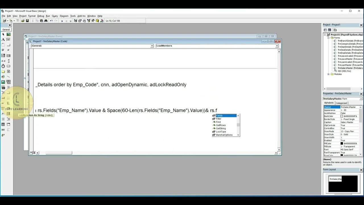 Visual basic 6.0 | Payroll Project 'frmSalaryMaster-load employee name in combobox ...