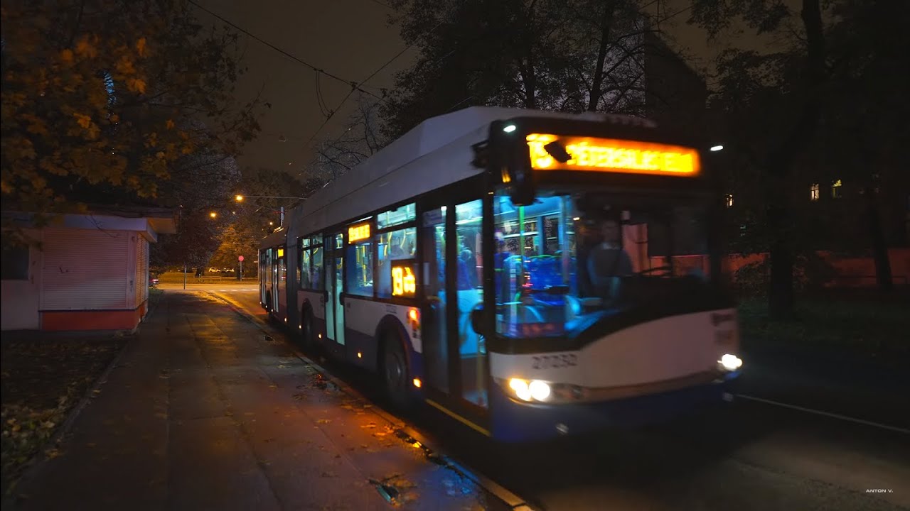 Latvia, Riga, trolleybus 19 night ride from Gogoļa iela to Dzirnavu ...