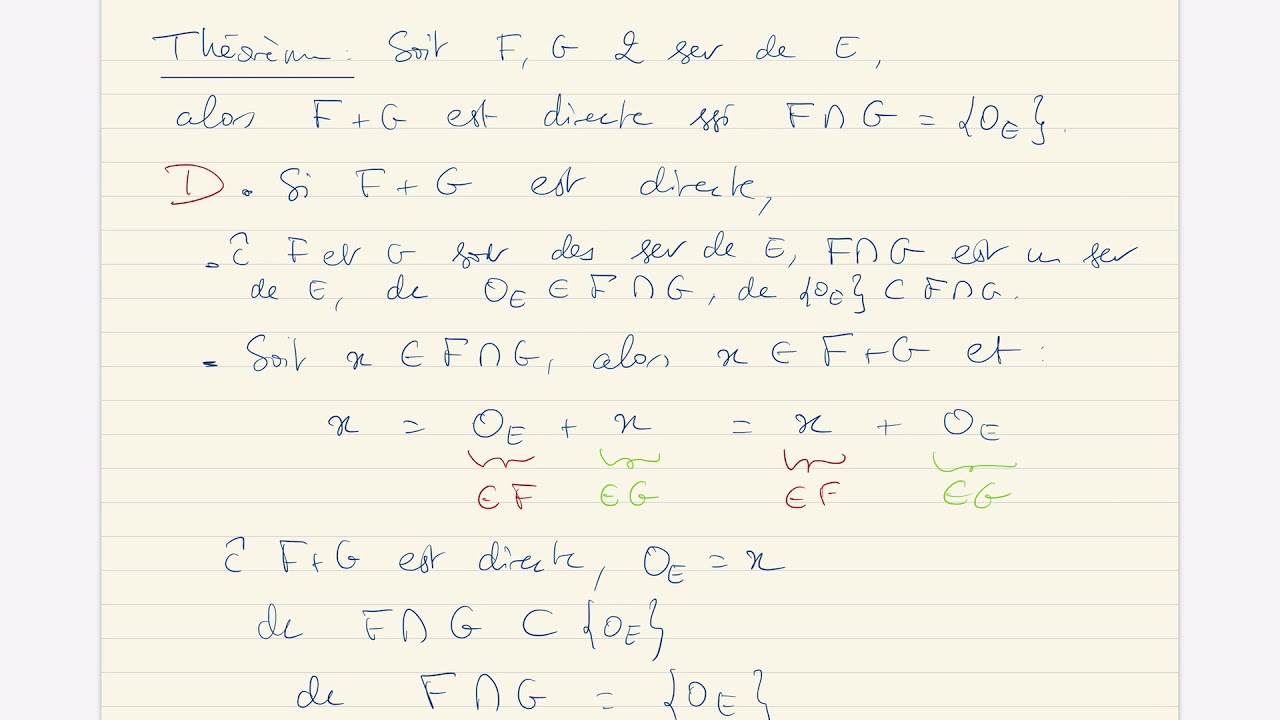 Sous-espaces vectoriels en somme directe - YouTube