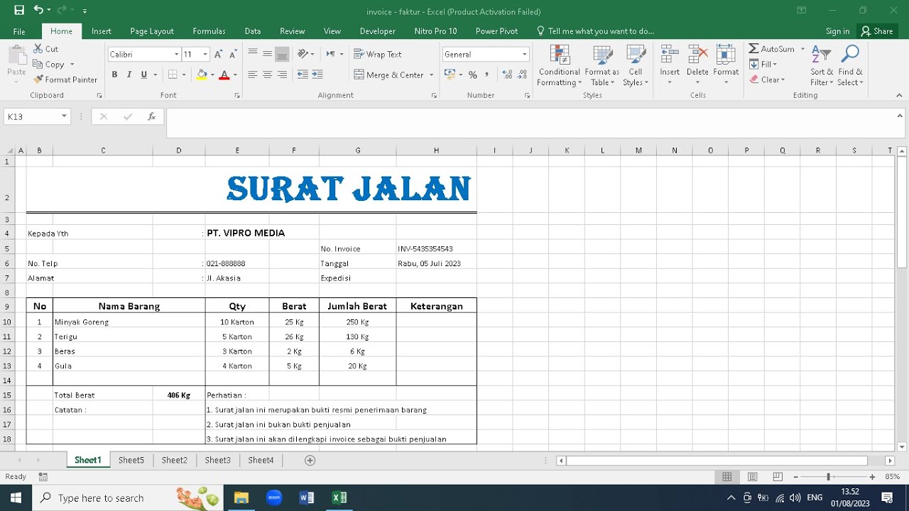Cara Membuat Surat Jalan di Excel - YouTube