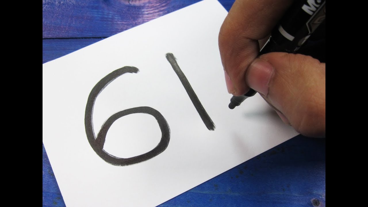 How to turn Number 61 into a Cartoon SNAIL ! Learn drawing art on paper ...