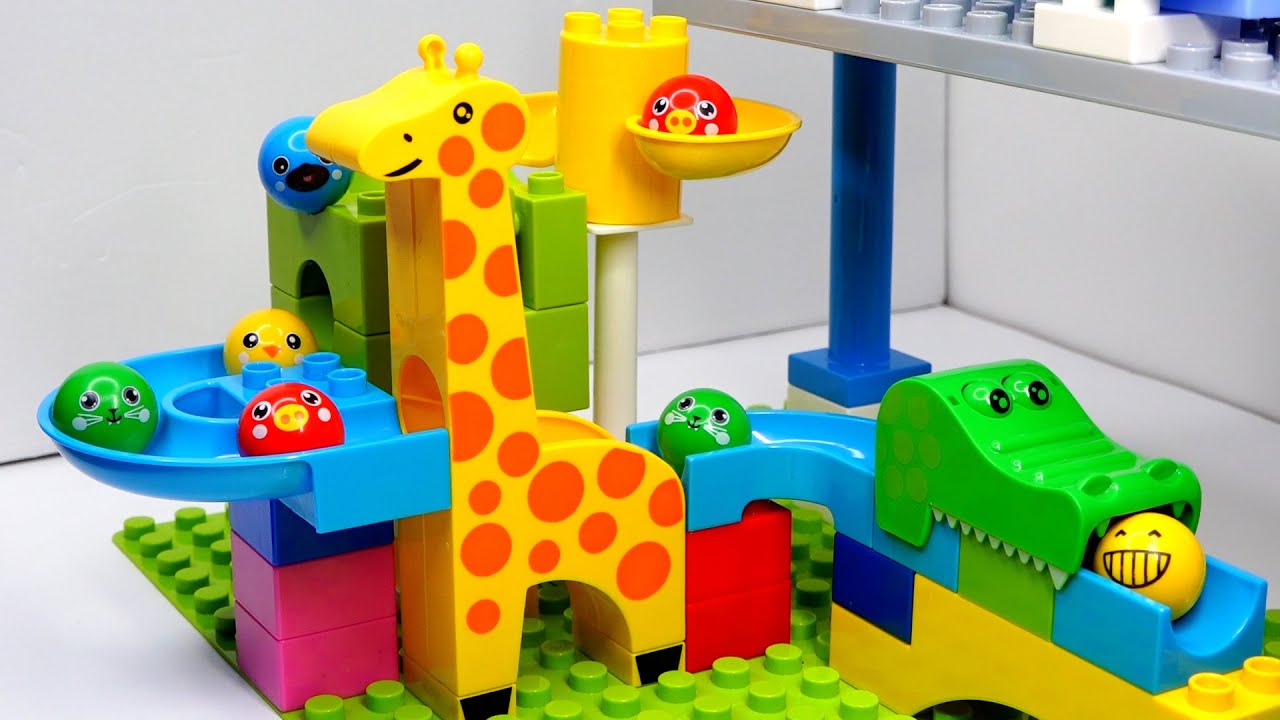 🦒Zoo Animal Marble Run Coaster with Elevator ♡ Satisfying Building ...