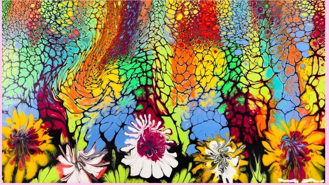 Acrylic Pouring Amazing Swipe Technique with Acrylic| Huge Rainbow ...