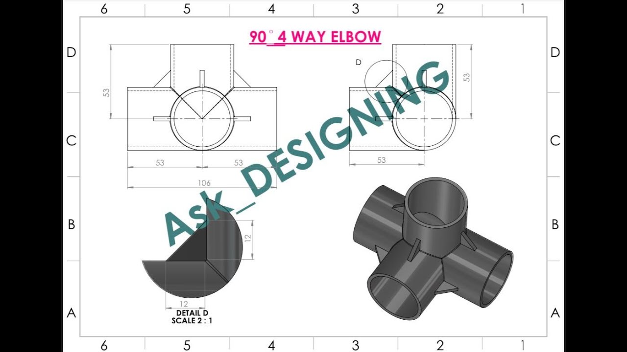 HOW TO MAKE 90 DEGREE 4 WAY ELBOW 3D MODEL IN SOLIDWORKS #elbow #ELBOW ...