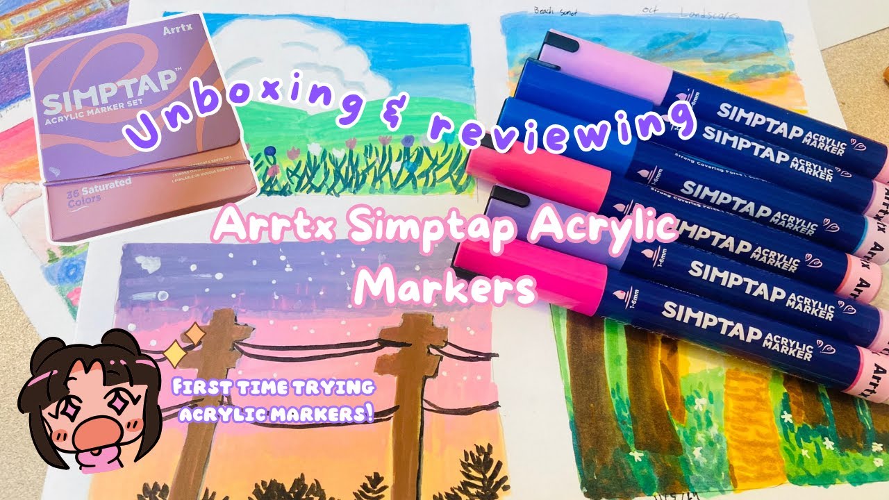 UNBOXING and REVIEWING Arrtx Simptap Acrylic MARKERS! Swatching and ...