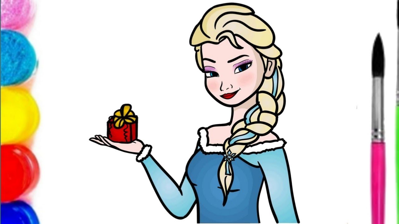 How to draw Elsa with gift 🎁 from frozen|| easy drawing and colouring ...