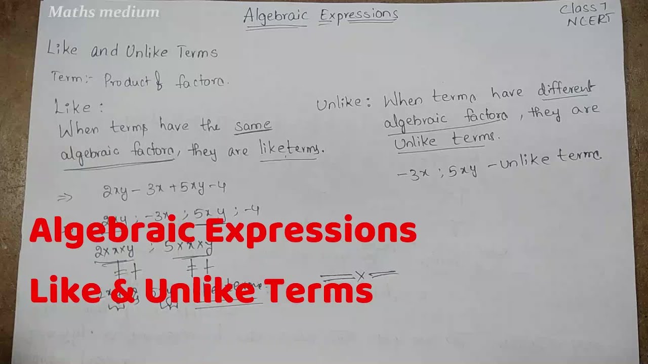 Like & Unlike Terms-Algebraic Expressions-Class 7-ncert - YouTube