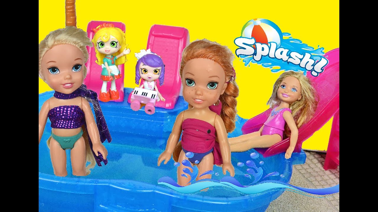 Anna and Elsa Toddlers Play Date Part 1 Barbie Chelsea Pool Fun Splash ...