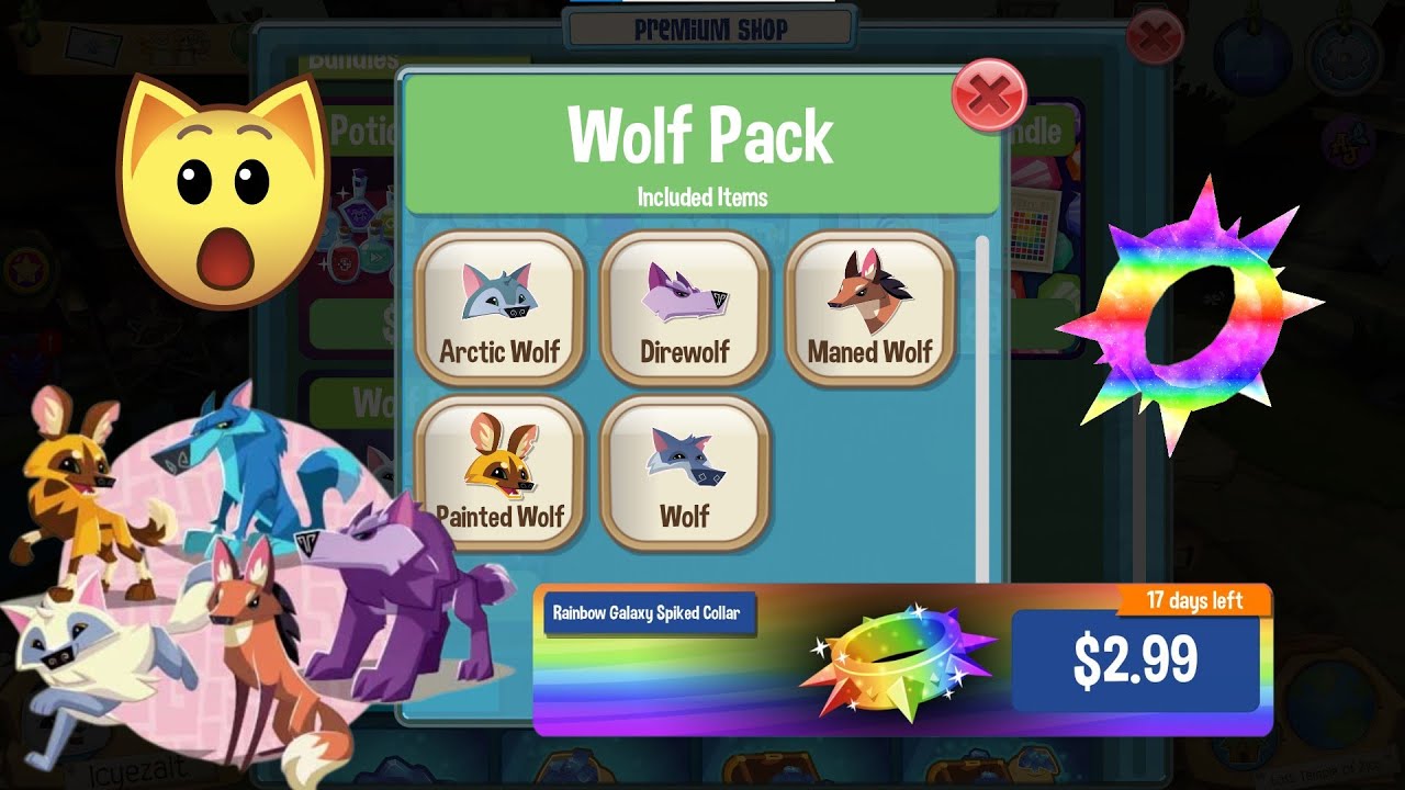 WOLF PACK BUNDLE and RAINBOW GALAXY SPIKED COLLAR | Animal Jam Premium Shop - YouTube