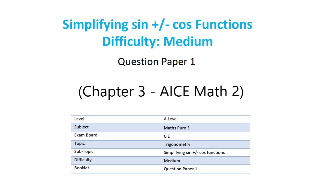 Chapter 3: Trigonometry (sin/cos +/- theorems) - AICE Math 2 (Past exam ...