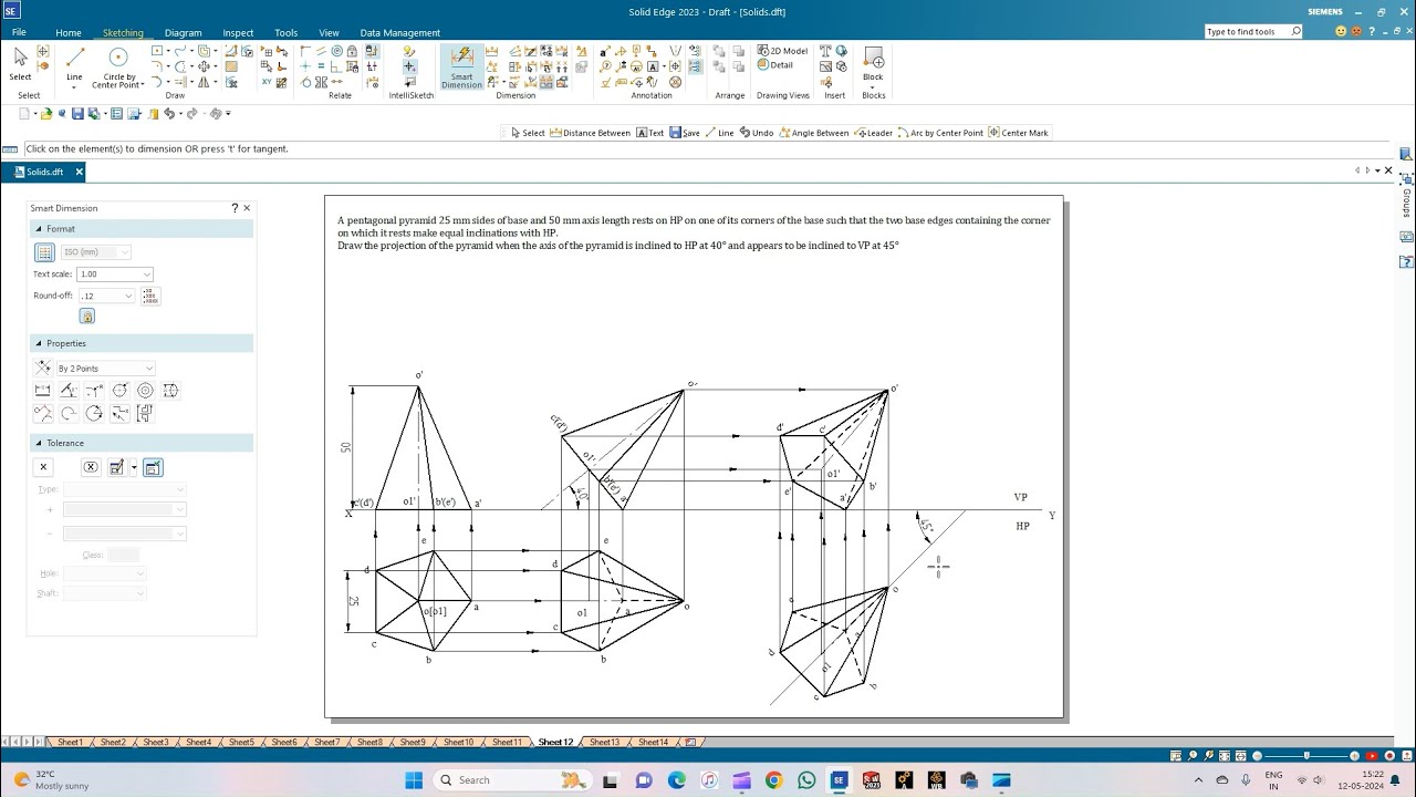 Orthographic Projection of Pentagonal Pyramid 02 - YouTube