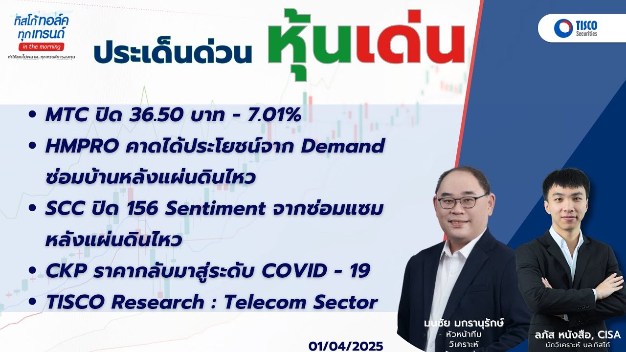 ประเด็นด่วน หุ้นเด่น :MTC , HMPRO , SCC , CKP , TISCO Research ...