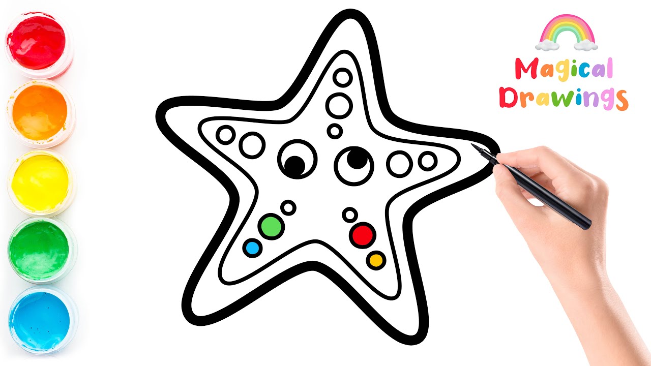 Starfish Drawing, Painting and Coloring for Kids | How to Draw Starfish ...