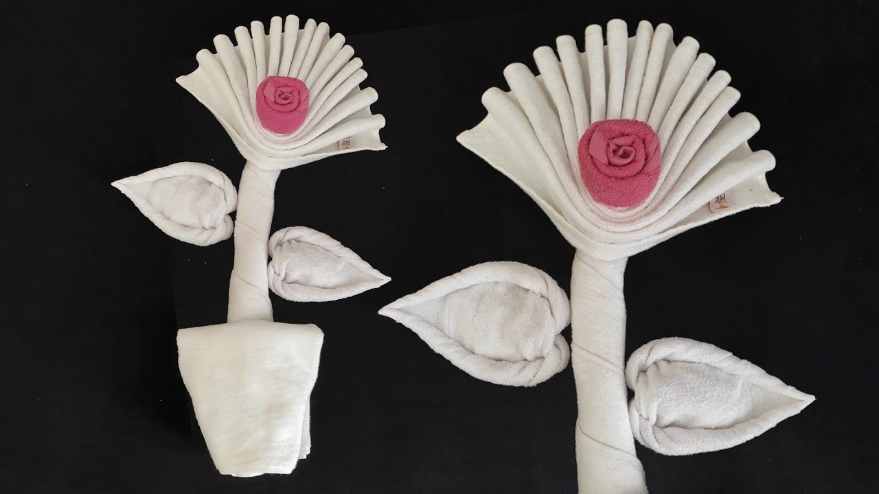 How to Make Flower Tree with Towel | Towel Folding Designs | Towel art ...