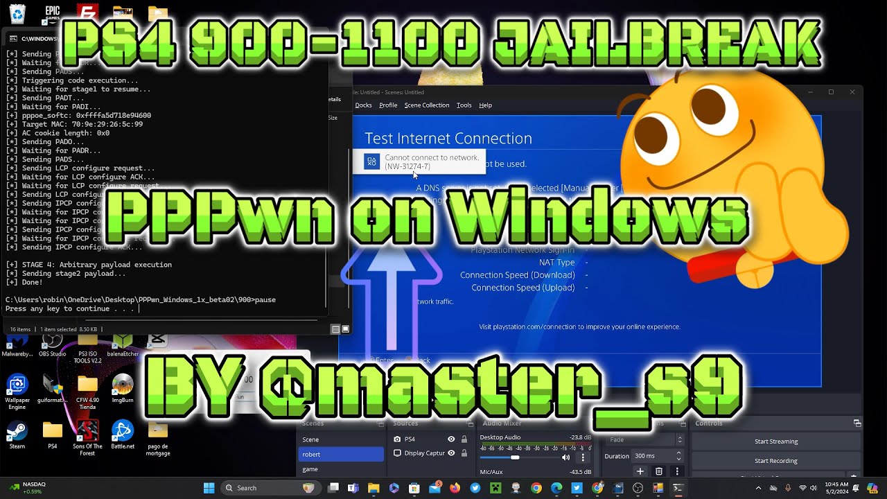 PPPwn Exploit PS4 9.00 -11.00 on Windows Thanks @master_s9 - YouTube