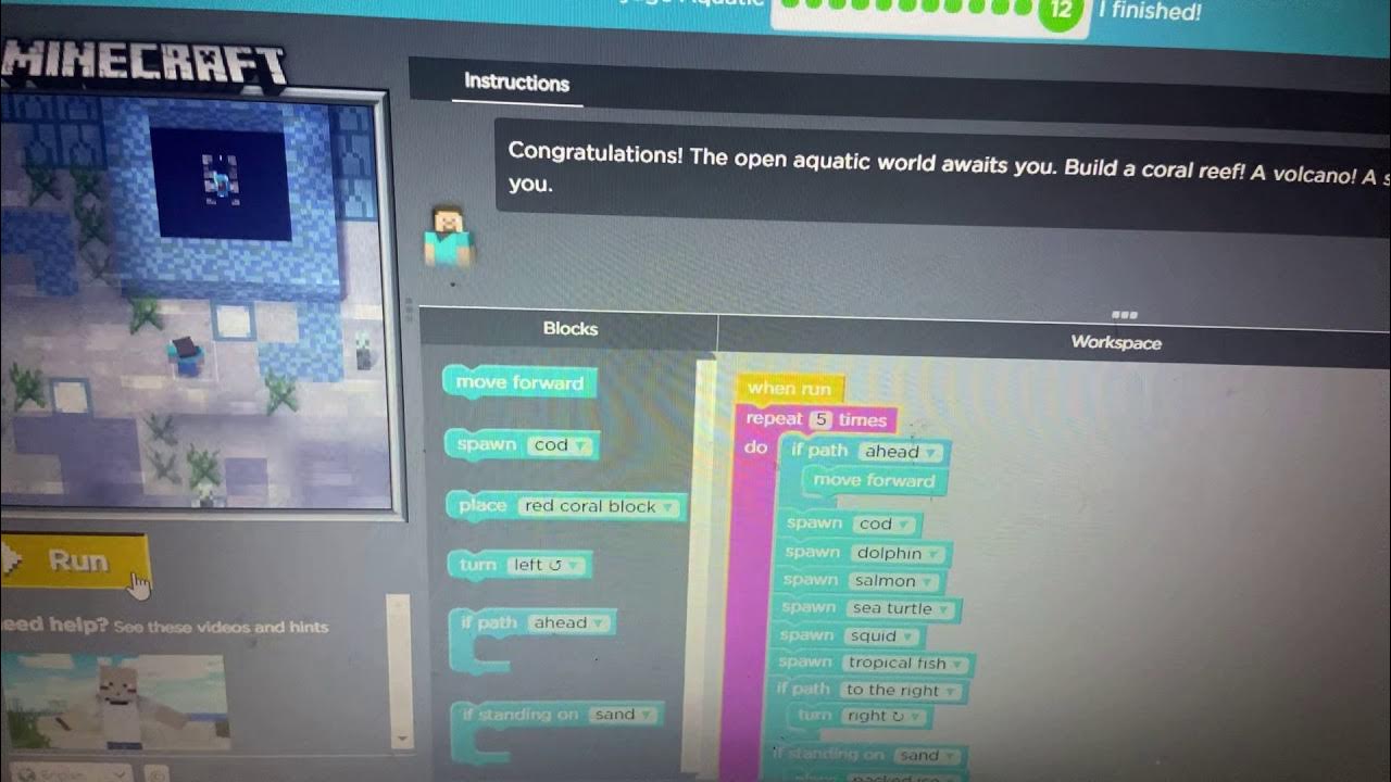 Code.org Minecraft: Voyage Aquatic Puzzle 12 (Final Puzzle) - YouTube