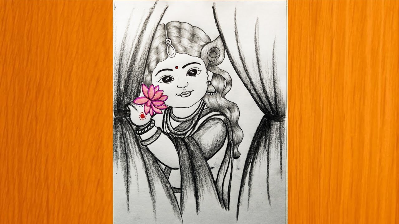 Cute Radha Rani Drawing || How To Draw beautiful Radha Rani ...