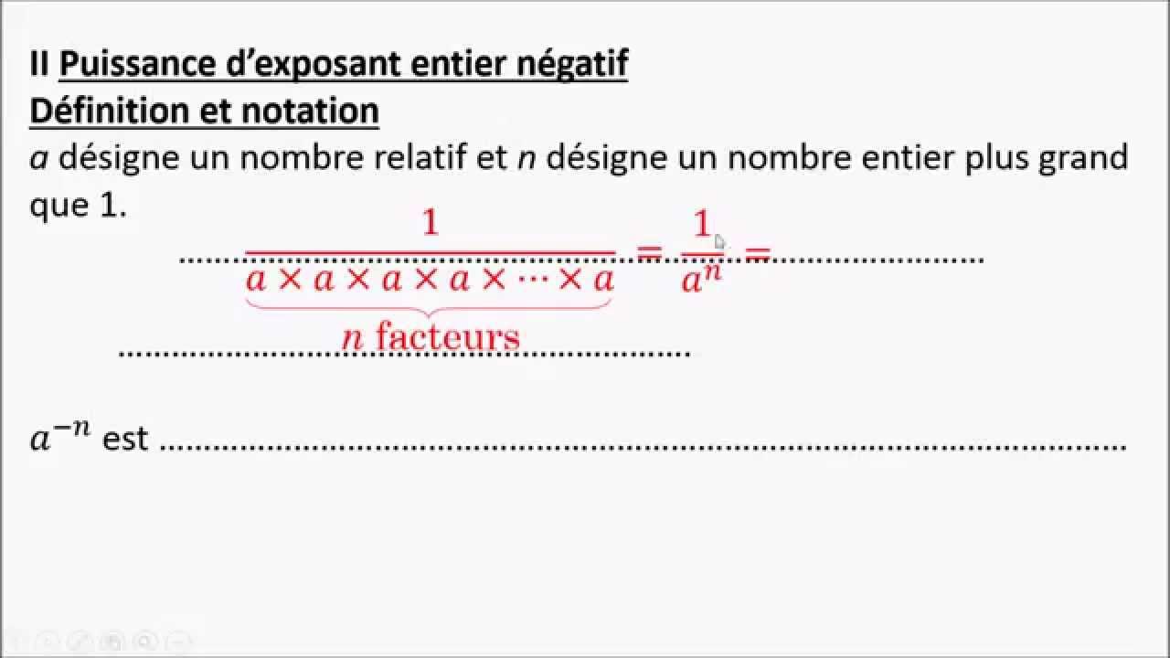 Niveau 4ème : Ps2 - Puissance avec exposant négatif - YouTube