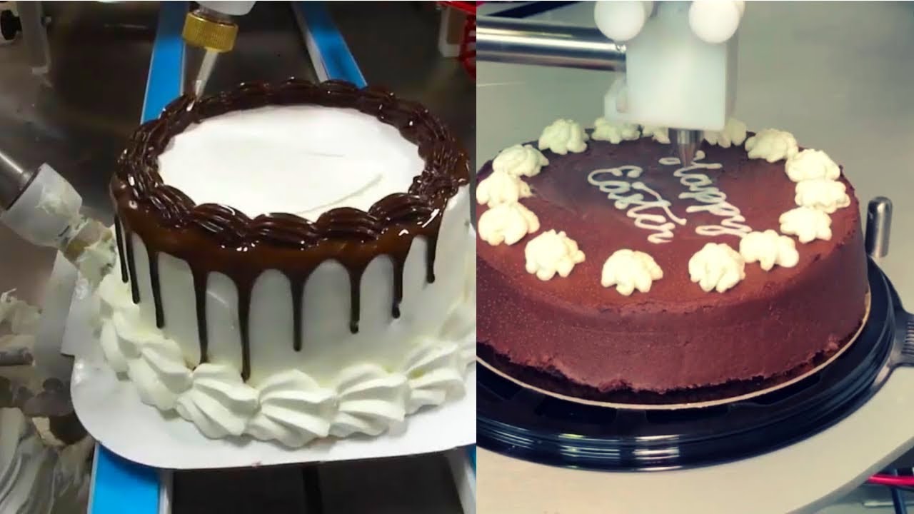 Cake making and decorating machines in factories - YouTube
