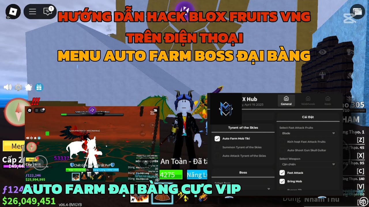 Hướng dẫn hack blox fruits Krnl VNG menu script auto farm boss TYRANT ...