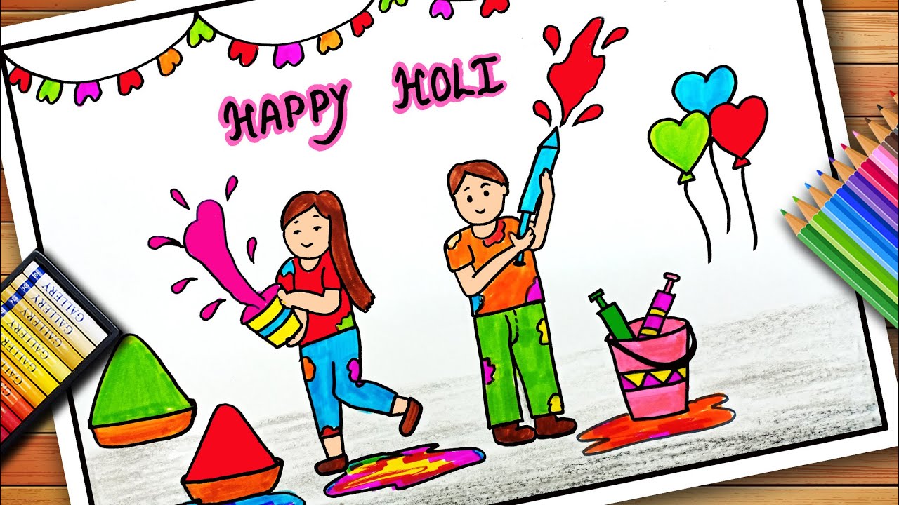 Easy Drawing of Holi Festival / Holi Festival Drawing / Easy Holi ...