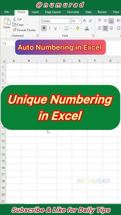 Unique Numbering in Excel | NU MURAD | Excel - YouTube