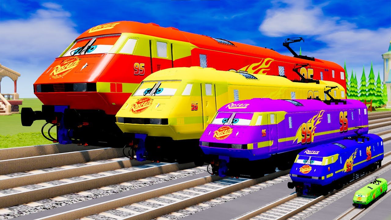 Big & Small Colors Trains Lightning Mcqueen vs Train | BeamNG.Drive ...