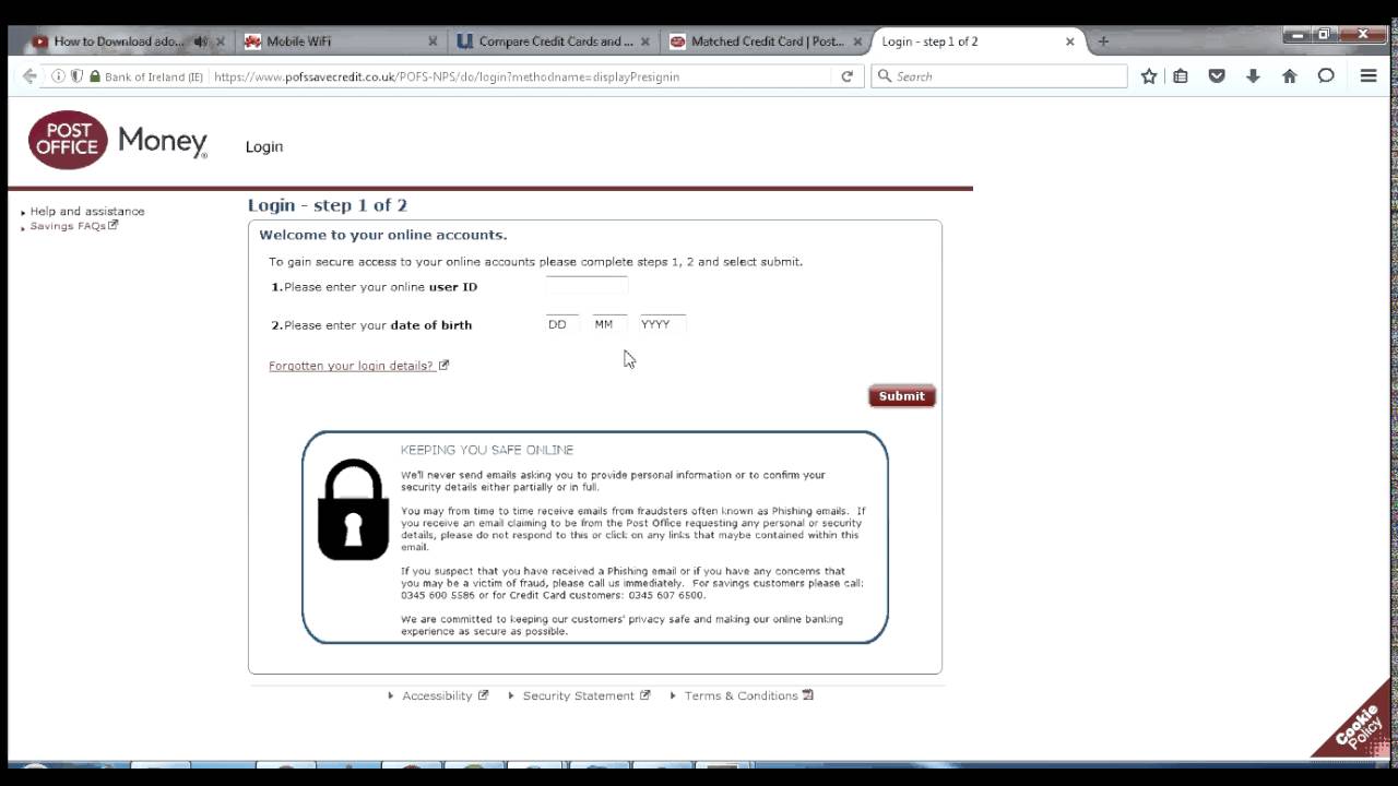 How to create account on Post Office Matched Credit Card - YouTube
