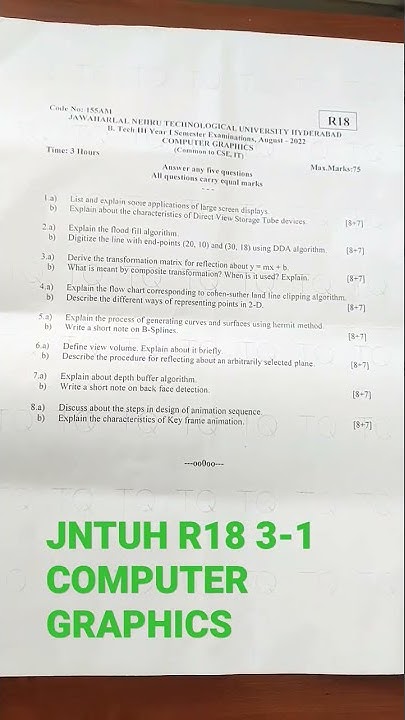 JNTUH R18 BTECH 3-1AUGUST 2022 COMPUTER GRAPHICS(COMMON TO CSE ,IT) - YouTube