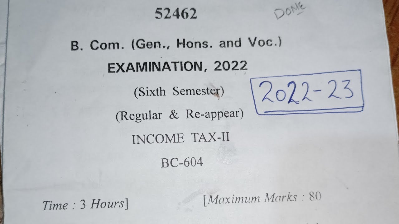 Income Tax Question Paper b.com 6th sem 2023. Question paper of Income Tax for B.com students ...