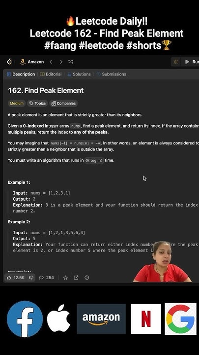 🔥leetcode Daily Leetcode 162 Find Peak Element Python Faang Leetcode🏆shorts Coding
