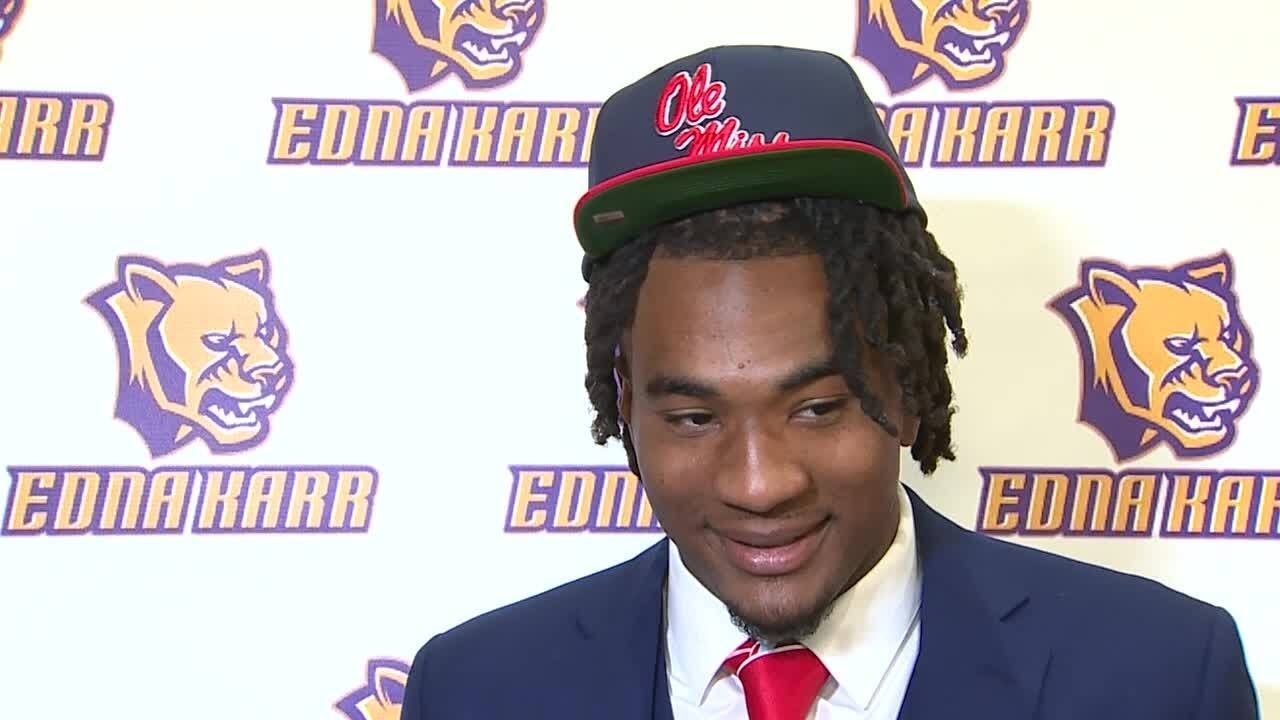 Edna Karr's Corey Adams signs to Ole Miss - YouTube
