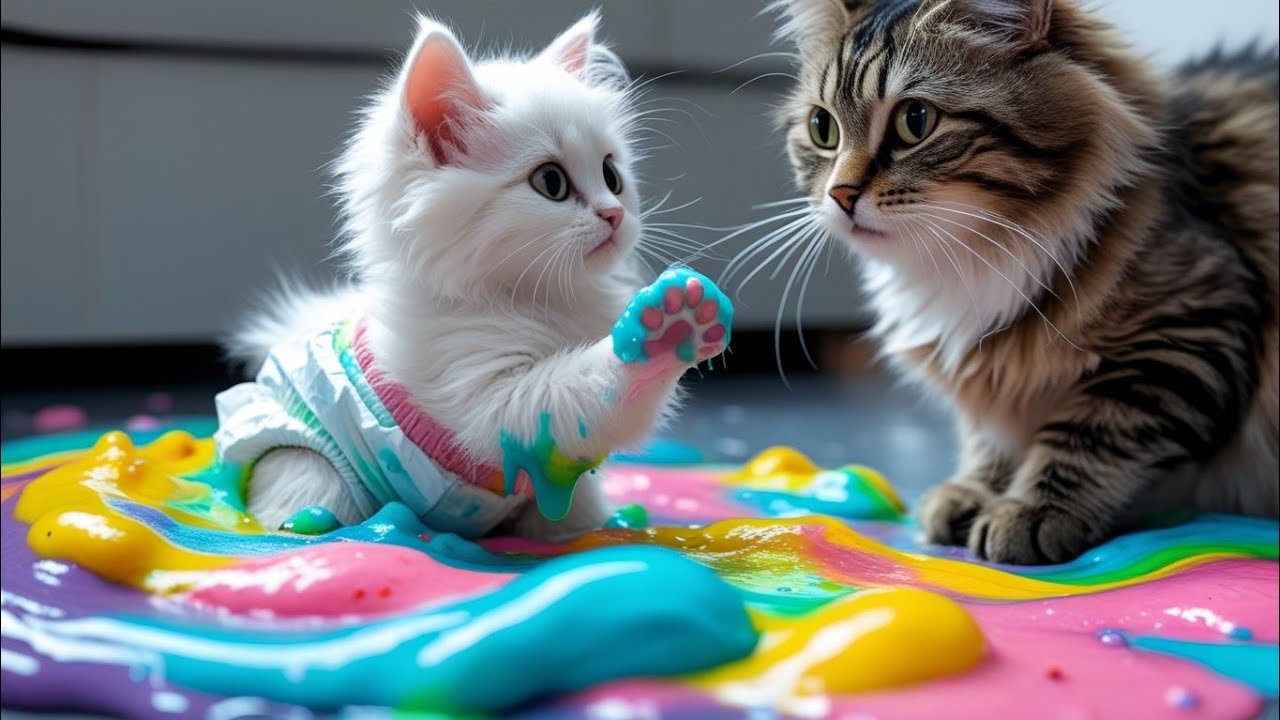 Kitten's slime adventure🤯|Slime video|Funny cat video| - YouTube