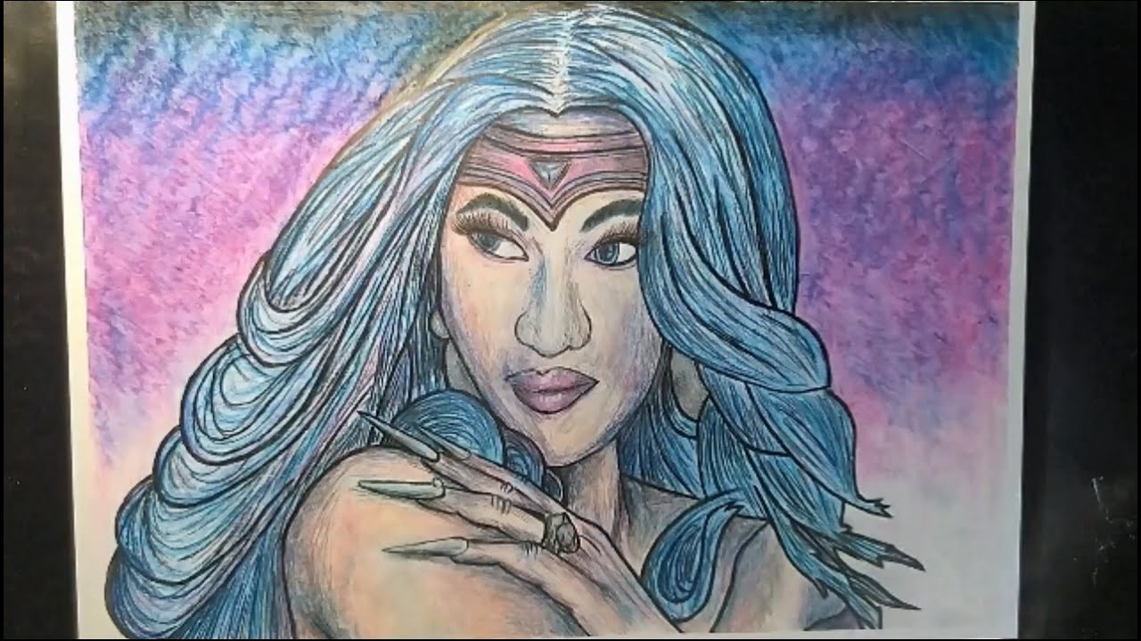 How to Draw and Paint Cardi B in PopArt | Oil Pastel - YouTube
