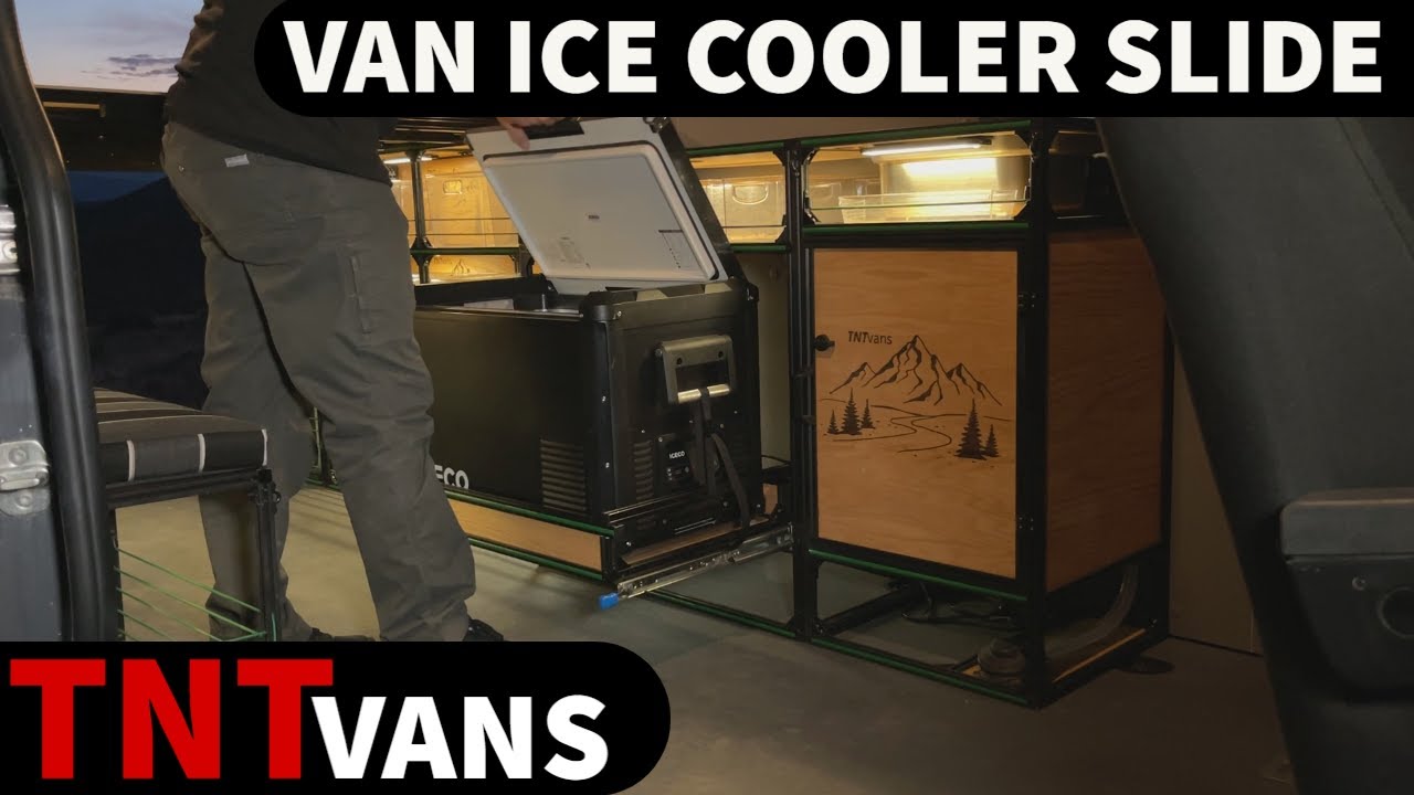Camper Van Ice Chest Cooler Slide TNTvans - Van Conversion - YouTube