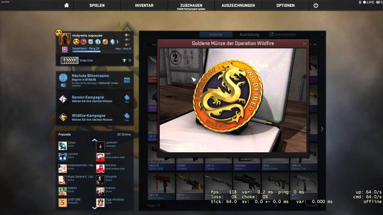 CS:GO, operation wildfire gold coin - YouTube